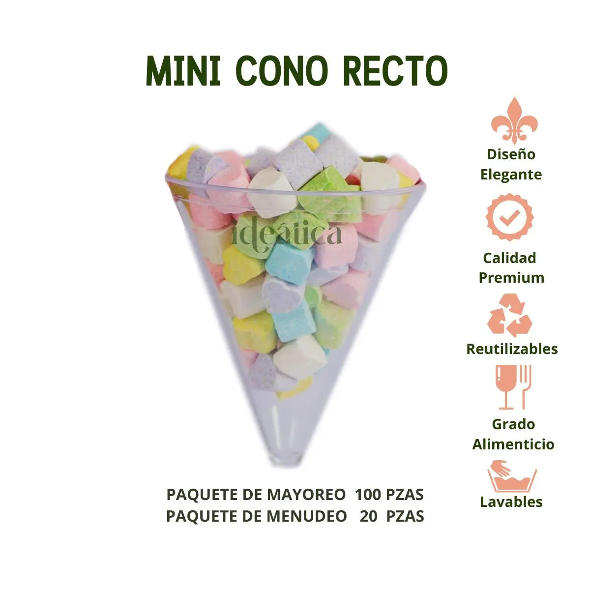 Mini Cono Recto Dulces Postres Re-utilizable Candy Bar Catering 1 Oz ...