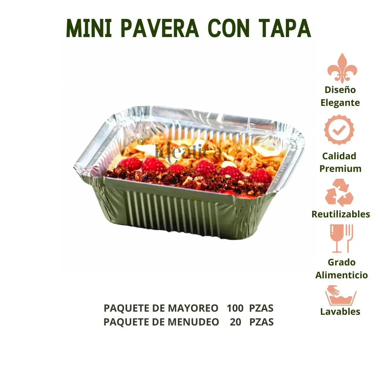 Mini Pavera con Tapa para Alimentos o Comida Aluminio Plástico ...